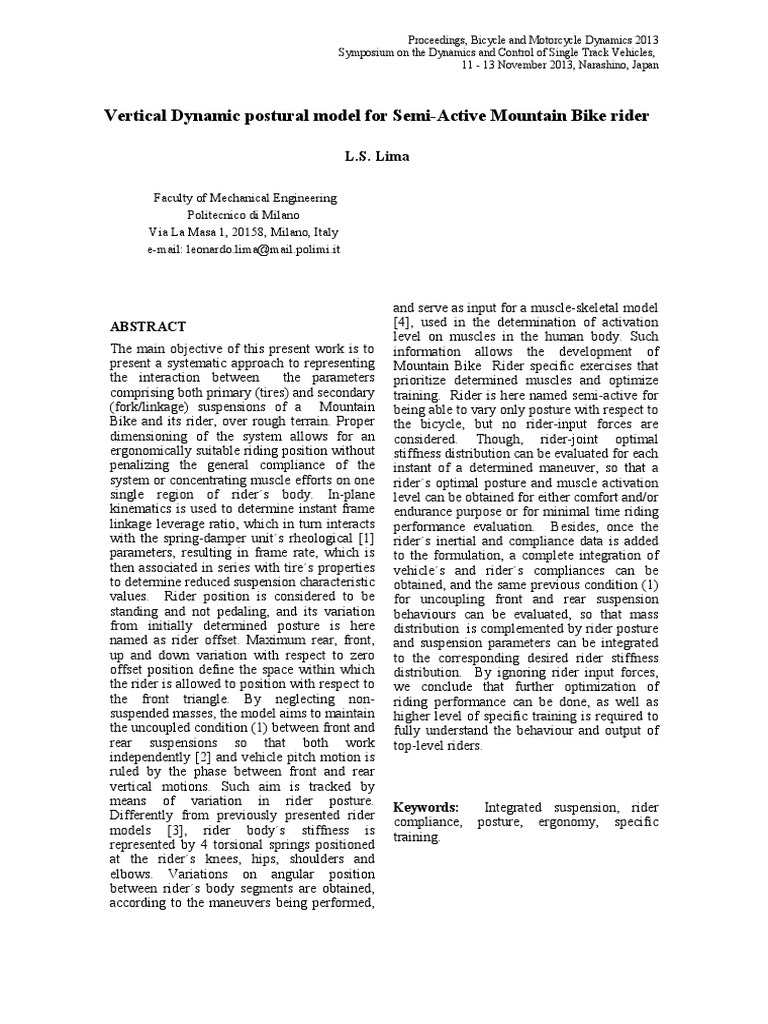 Mountain Bike Suspension Dynamics Analysis | PDF | Stiffness | Tire