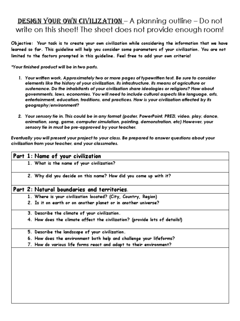 Create Civilization Student Planning Document | PDF | Civilization | God