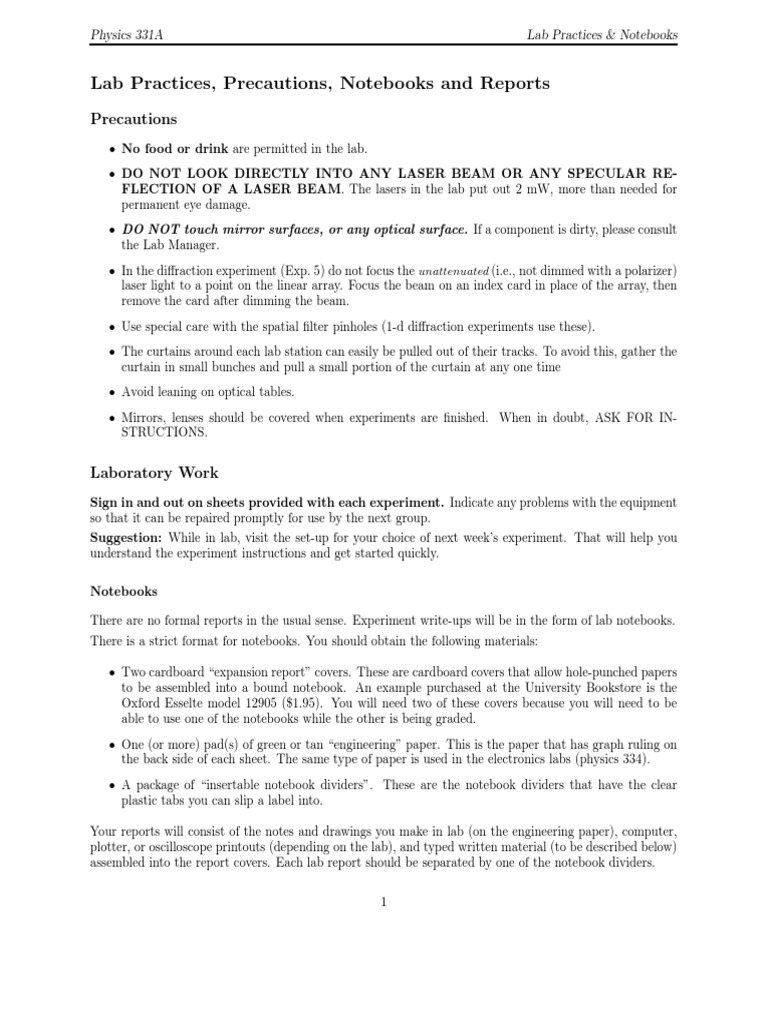 Lab Practices, Precautions, Notebooks and Reports | PDF | Uncertainty ...