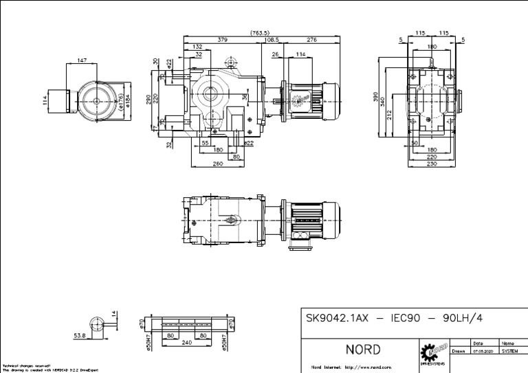 SK9042.1AX - IEC90 - 90LH/4: Date Name Drawn System | PDF | Drawing