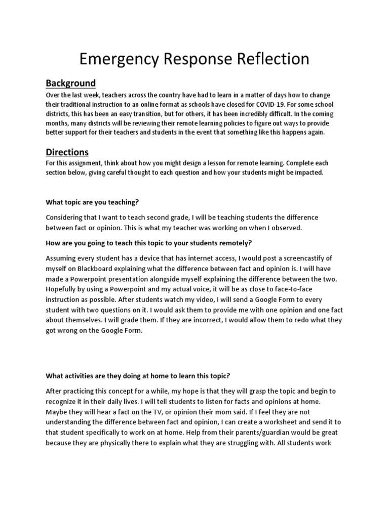 Emergency Response Reflection 1 | PDF | Educational Psychology | Learning