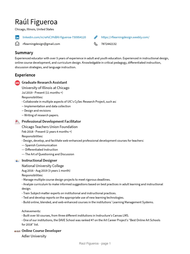Resume Raul Figueroa | PDF | English Studies | Educational Technology