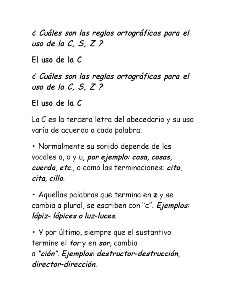 Reglas ortográficas de C, S y Z | PDF | Mecánica del lenguaje | Gramática