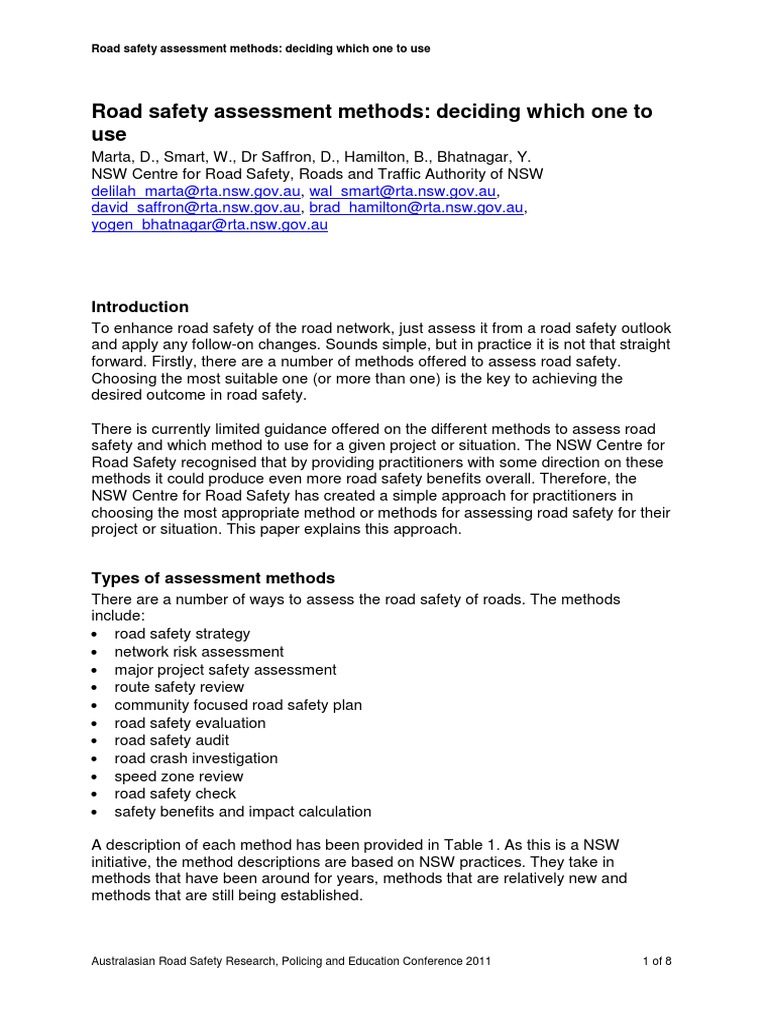 Road Safety Assessment Methods: Deciding Which One To Use | PDF | Road ...