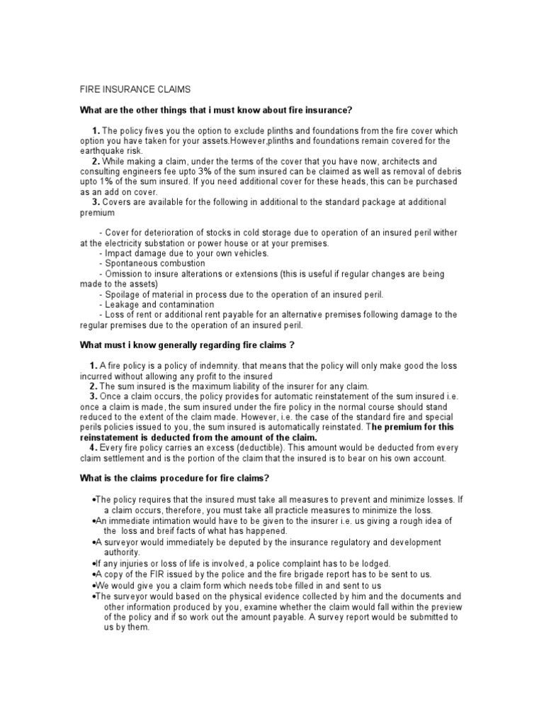 Fire Insurance Claims | PDF | Property Insurance | Insurance