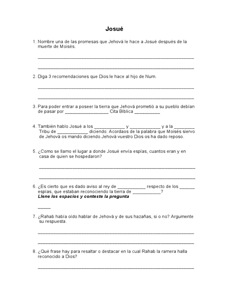 06 - Cuestionario de Josue | Descargar gratis PDF | Joshua | Moisés