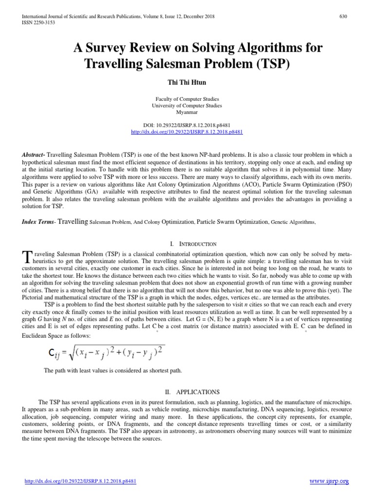A Survey Review On Solving Algorithms For Travelling Salesman Problem (TSP) | PDF | Genetic ...