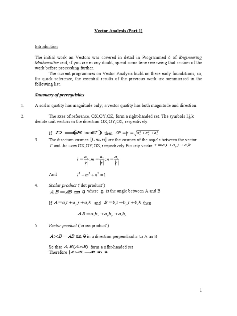 Vector Analysis (PART 1) | Download Free PDF | Euclidean Vector | Gradient