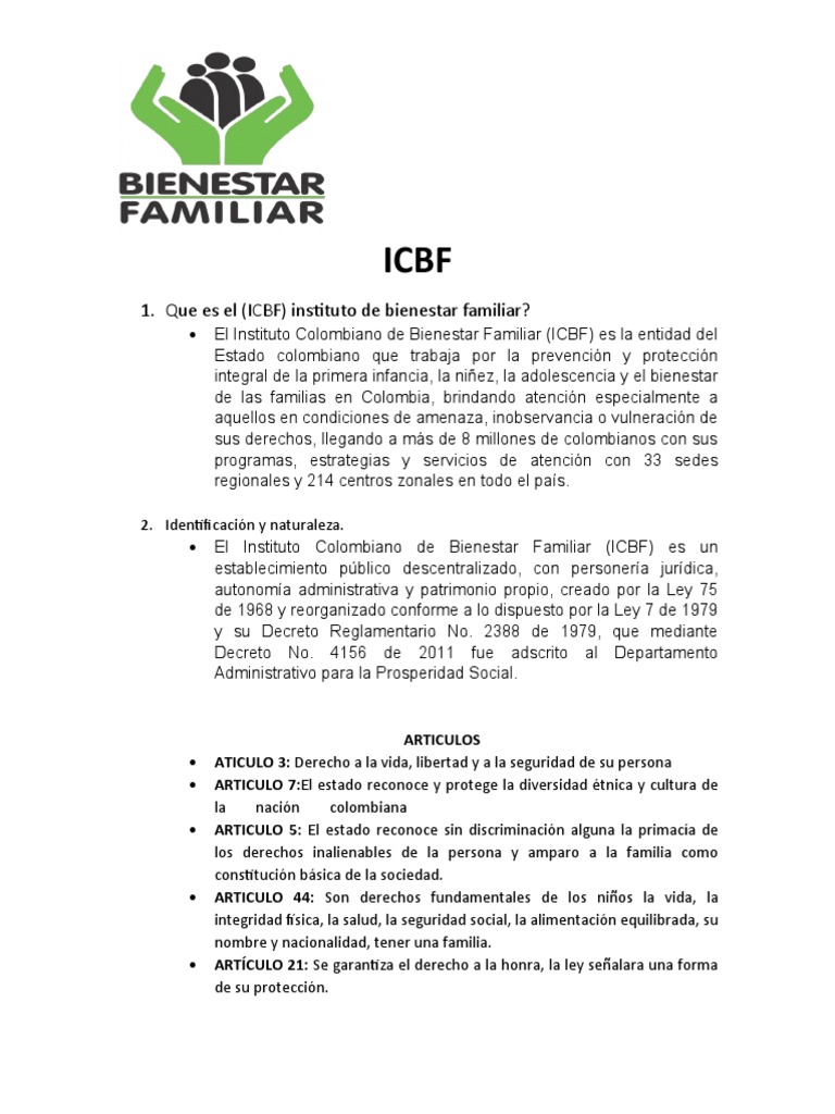 ICBF: Bienestar Familiar en Colombia | PDF | Política | Derecho
