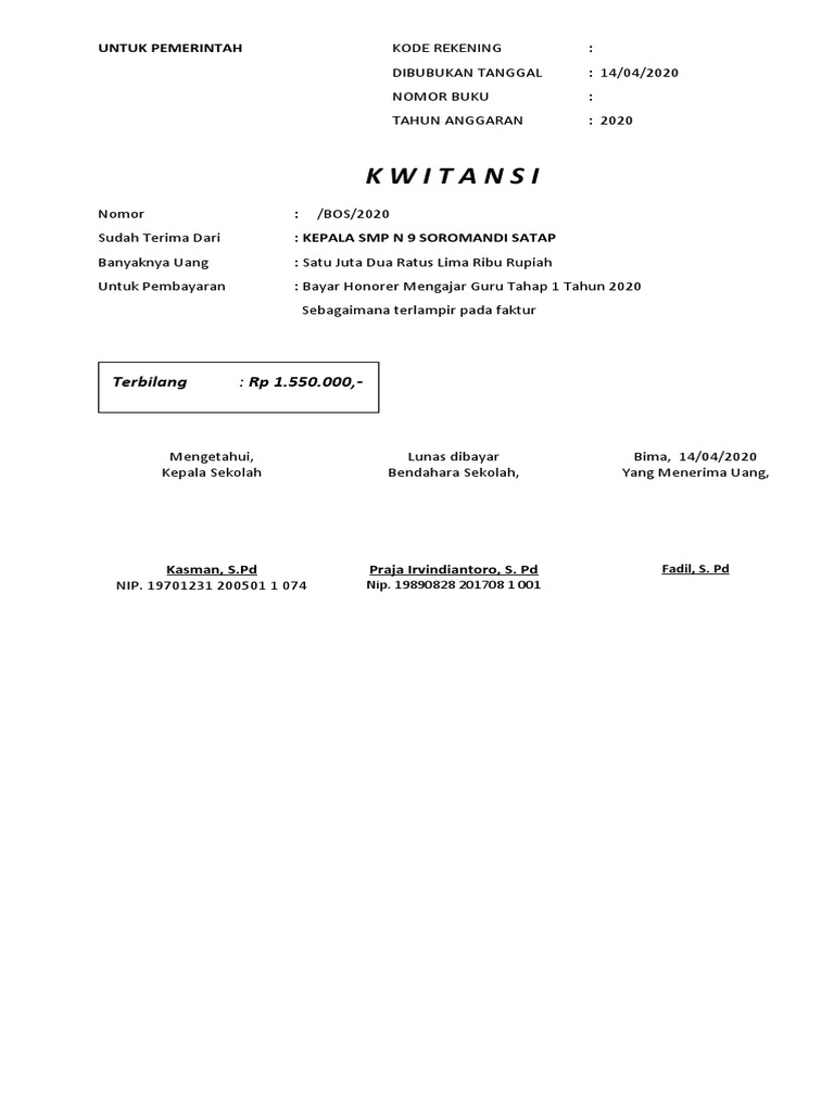 Kwitansi SPJ Bos Tahap 1 | PDF