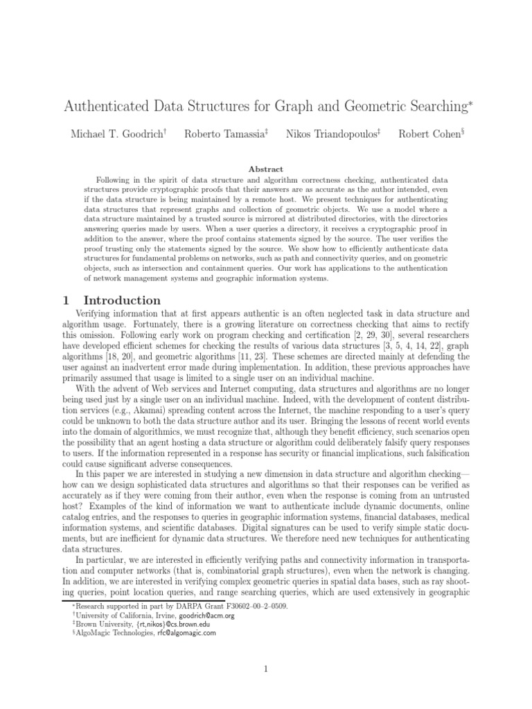 Authenticated Data Structures For Graph and Geometric Searching | PDF | Theoretical Computer ...