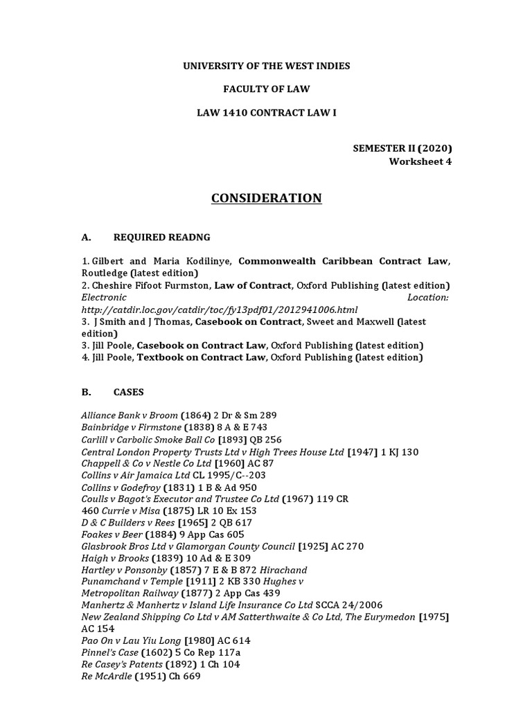 Key Cases on Contract Consideration | PDF | Consideration | Estoppel