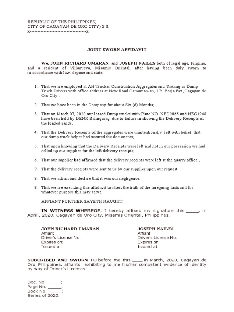 Joint Sworn Affidavit | PDF