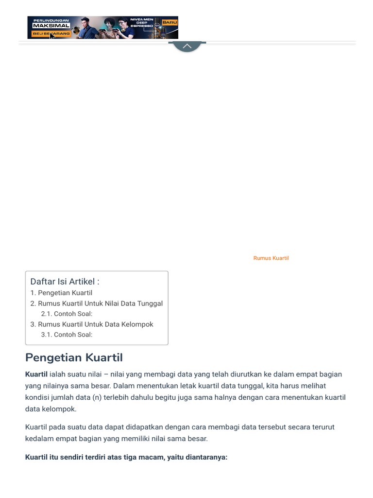 Rumus dan Pengertian Kuartil Statistika | PDF | Metode & Bahan Ajar