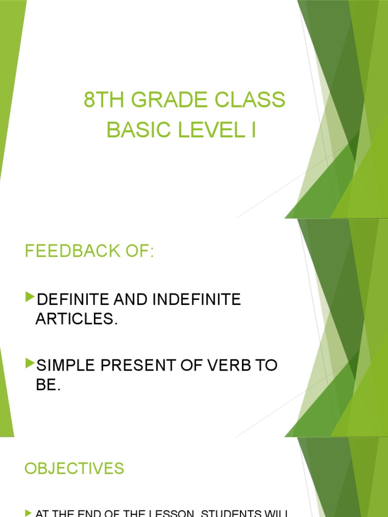 8th Grade Articles and Verb "To Be" Guide | PDF