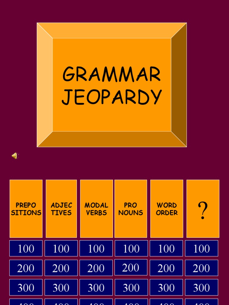 Grammar Jeopardy: A Document Testing Knowledge of Parts of Speech, Word ...