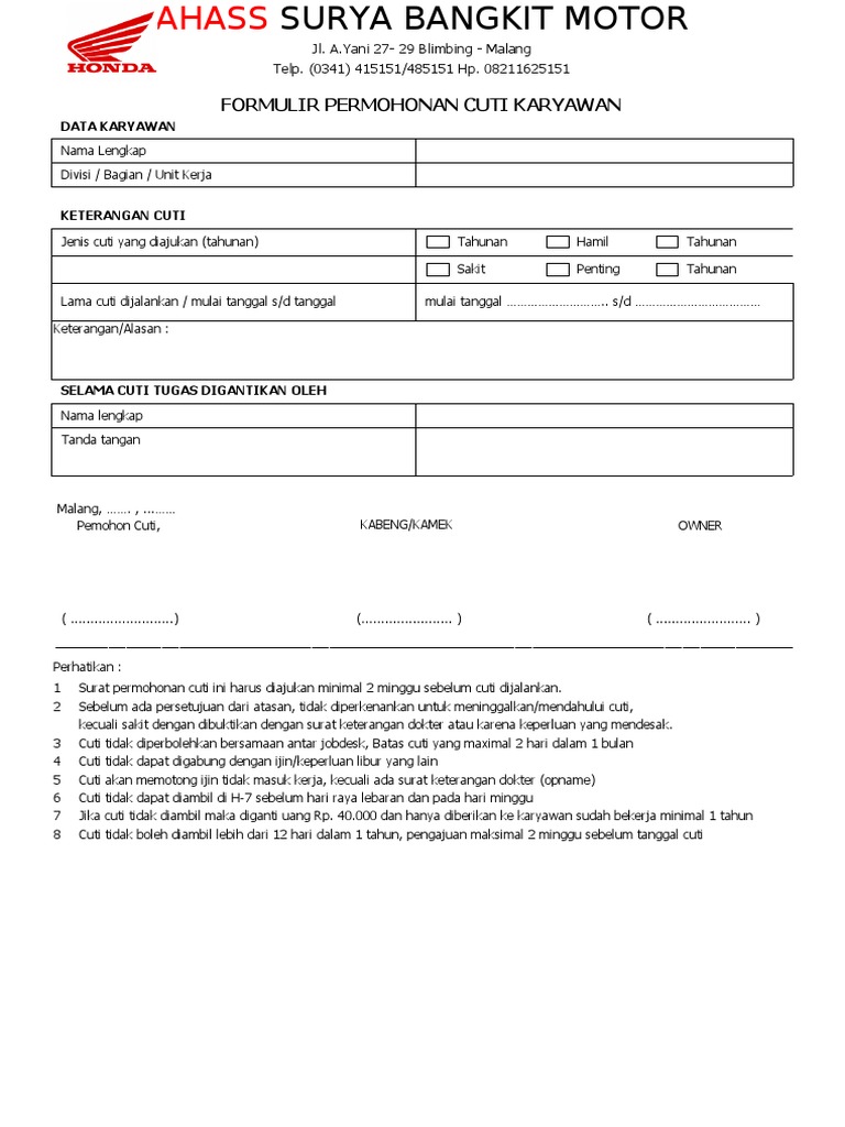 Form Cuti Karyawan | PDF