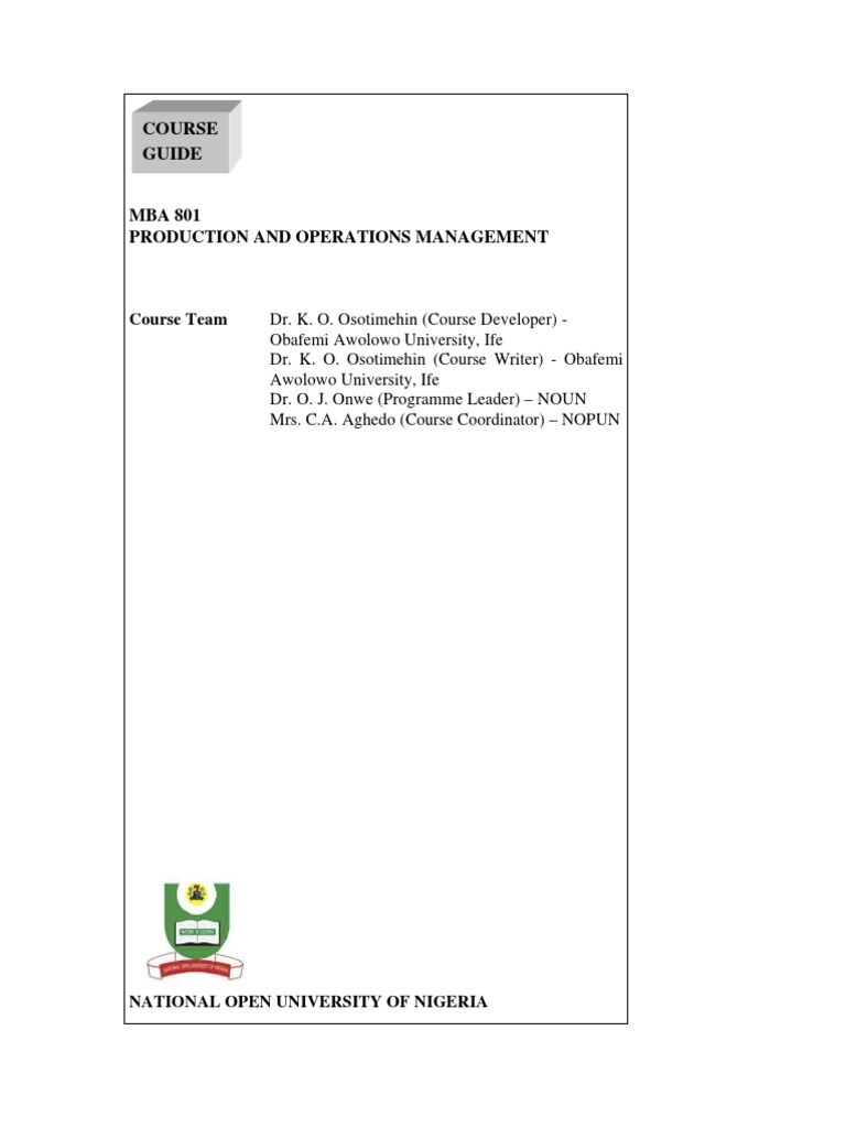 Mba 801 Production and Operations Management PDF | PDF | Operations ...