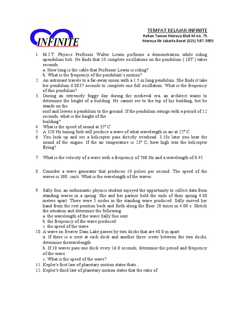 Physics Problems on Waves & Pendulums | PDF | Pendulum | Waves