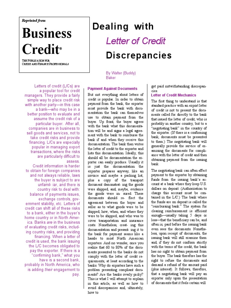 Discrepancies (Business Credit) | PDF | Letter Of Credit | Bill Of Lading