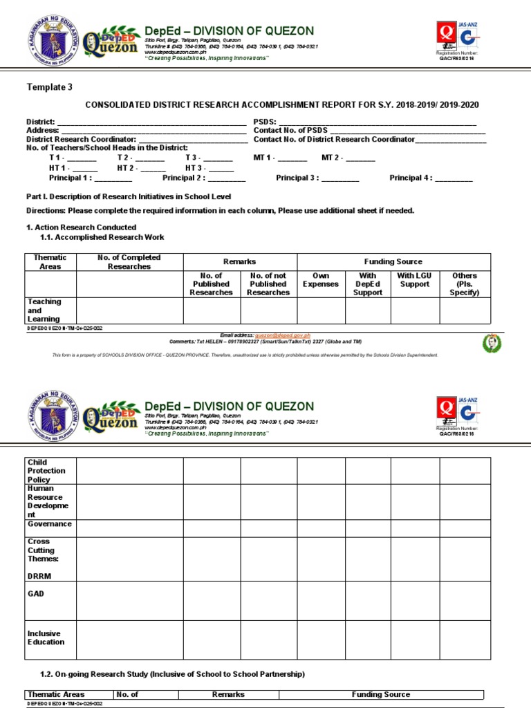 Deped - Division of Quezon: Template 3 | PDF | Business