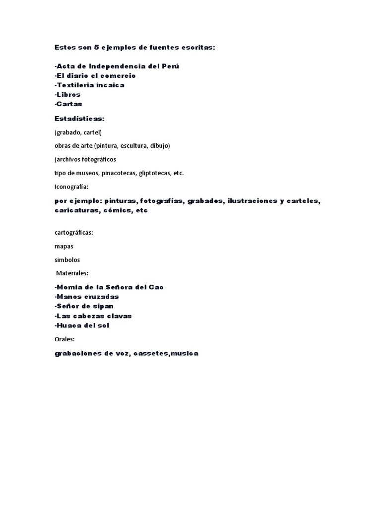 Estos Son 5 Ejemplos de Fuentes Escritas | PDF