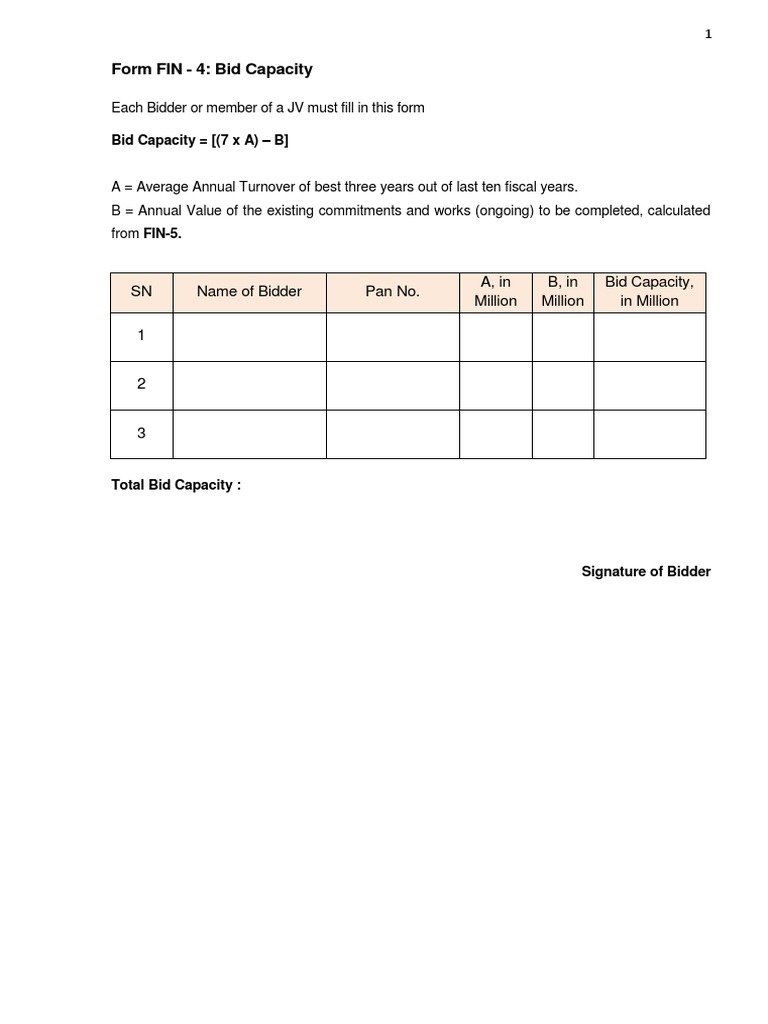 Bid Capacity Form 4 Form 5 | PDF | Business | Government