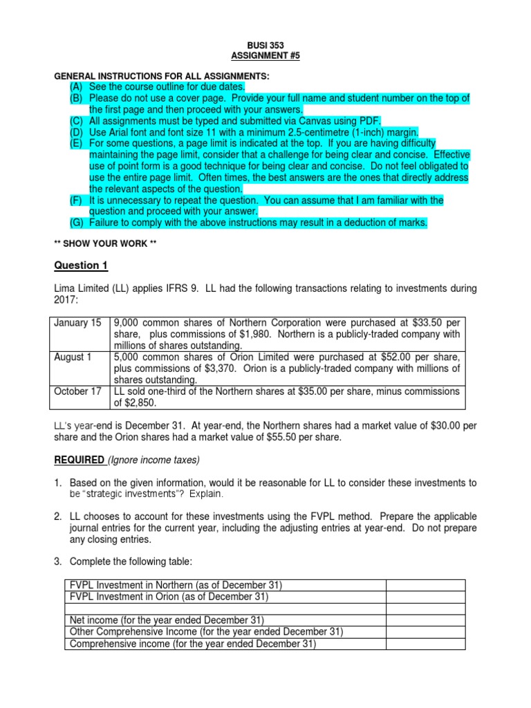 BUSI 353 Assignment #5 General Instructions For All Assignments | PDF | Bonds (Finance) | Income