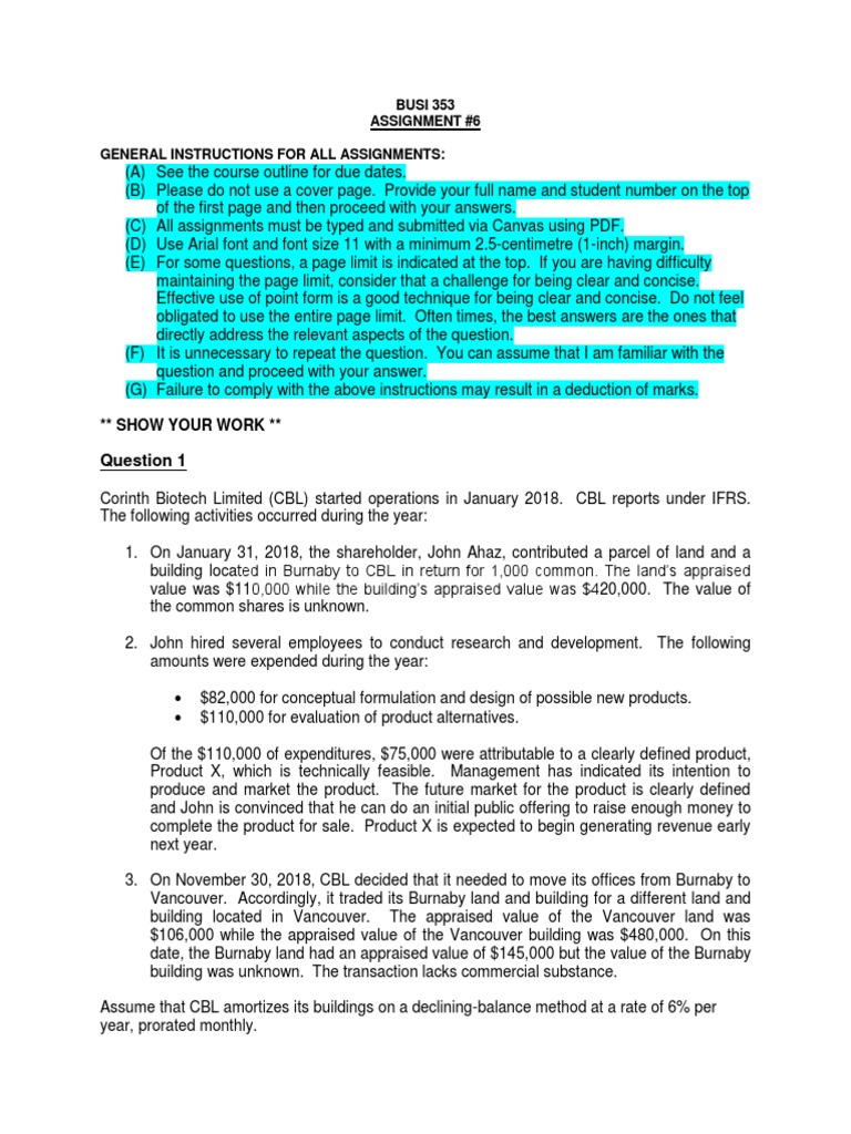 BUSI 353 Assignment #6 General Instructions For All Assignments | PDF | Depreciation | Financial ...