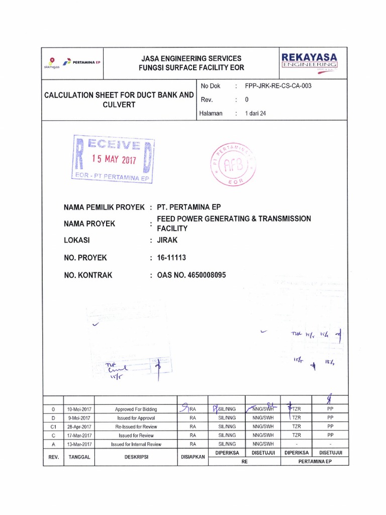 FPP-JRK-RE-CS-CA-003 - Rev.0 CALCULATION SHEET FOR DUCT BANK AND CULVERT PDF | PDF