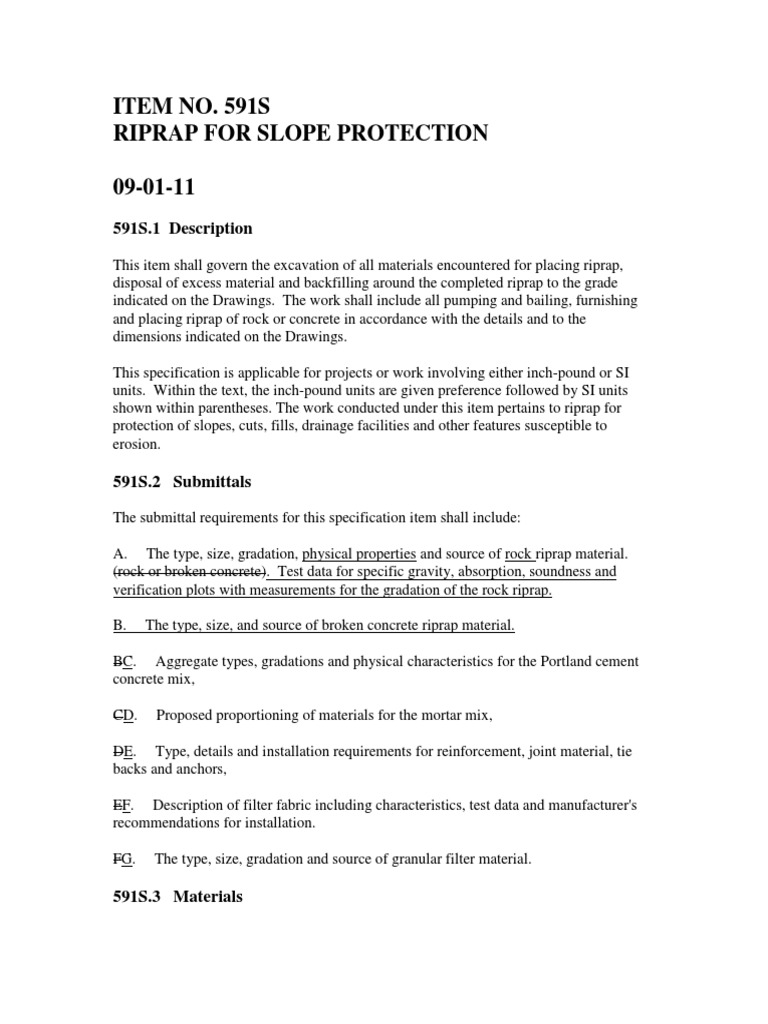 Item No. 591S Riprap For Slope Protection 09-01-11 | PDF | Levee | Concrete