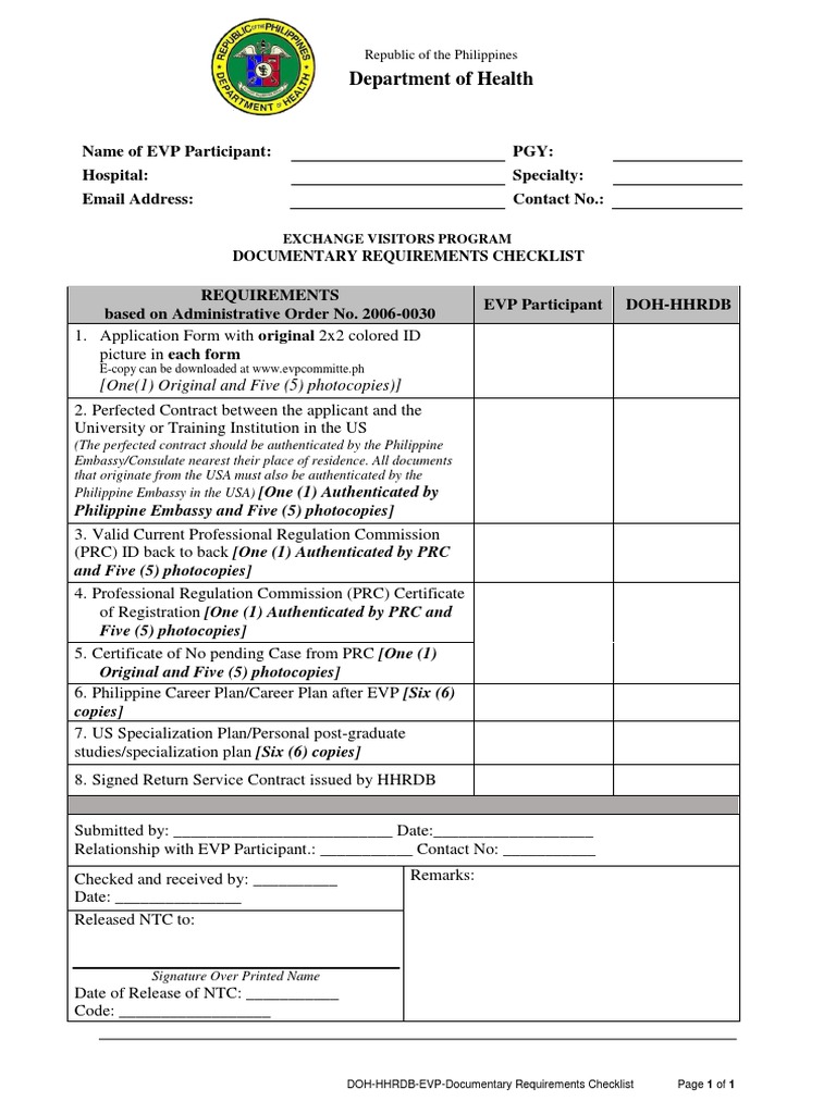 EVP - Checklist of Requirements | PDF
