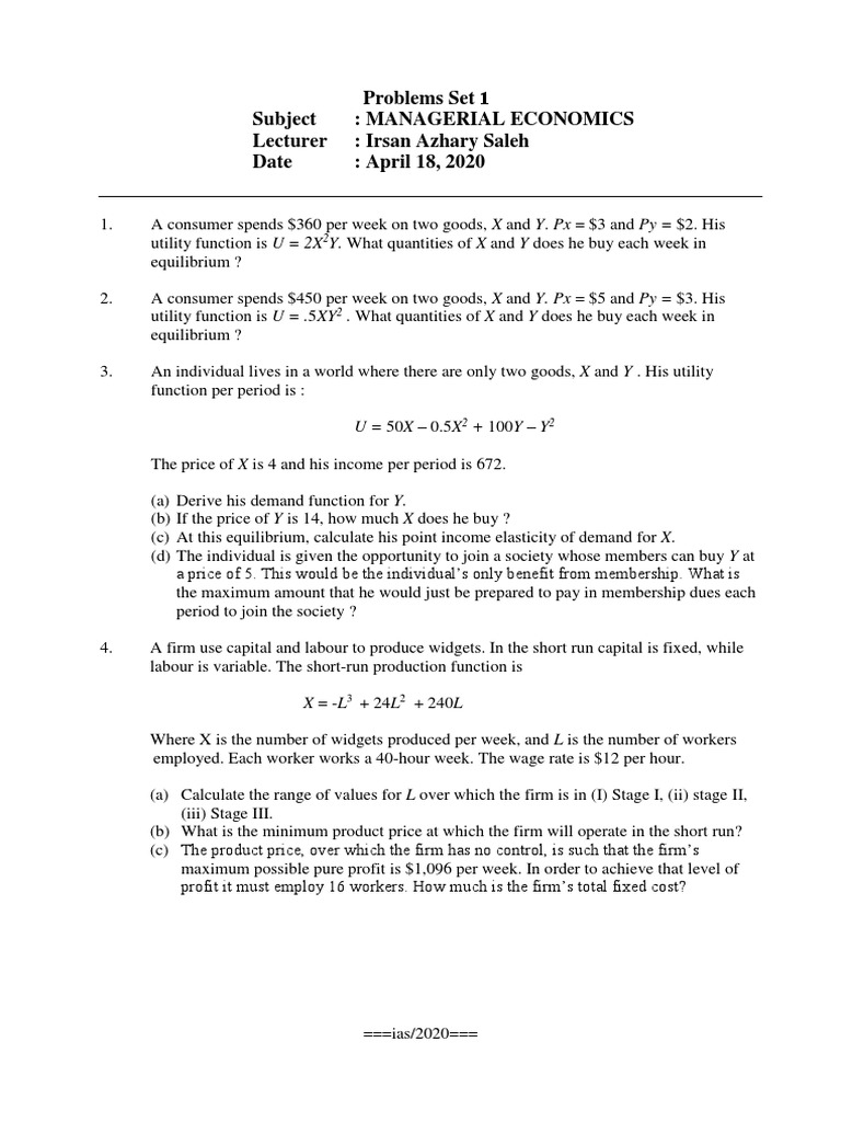 Sample Problem Set MM-YAI - April 18, 2020 | PDF