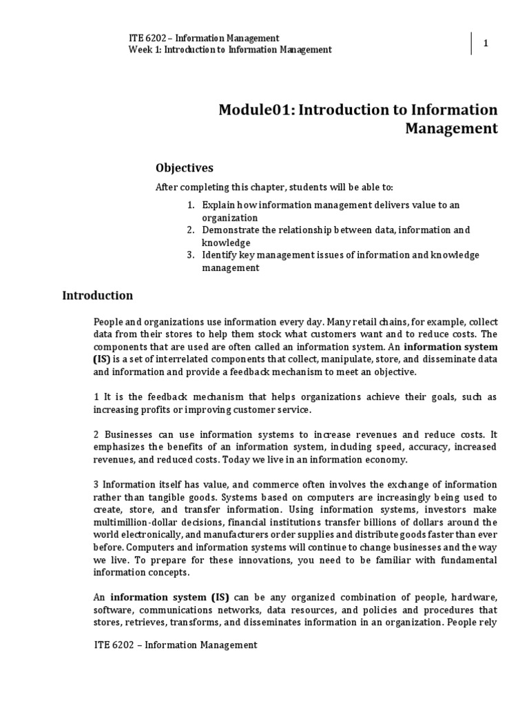 Week1-Intoduction To Information Management | PDF | Information System | Electronic Business