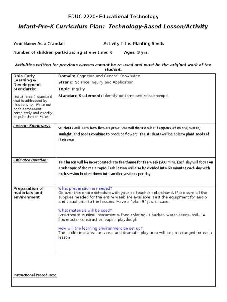 Ed Tech ECDE Activity Plan | PDF | Differentiated Instruction | Soil