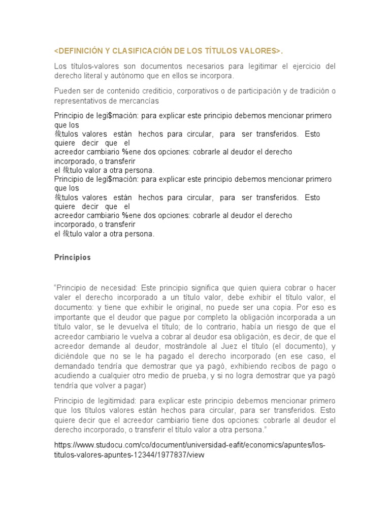 Definición y Clasificación de Los Títulos Valores | PDF | Factura | Cheque