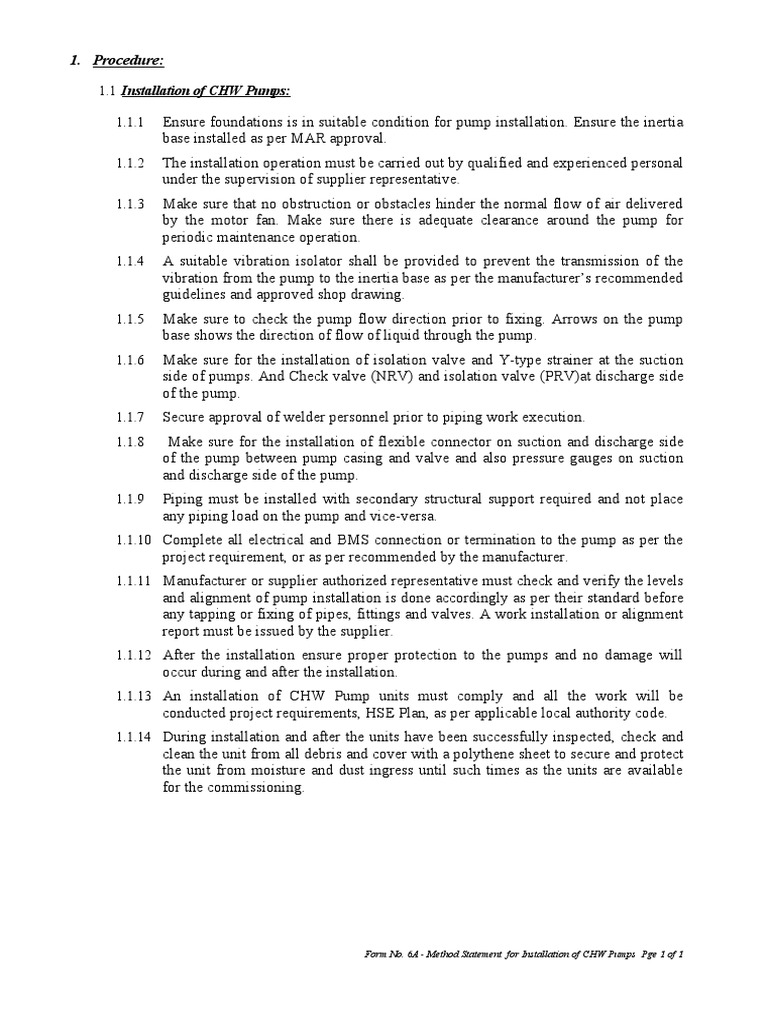 CHW Pump Installation Procedure Guide | PDF | Pump | Valve