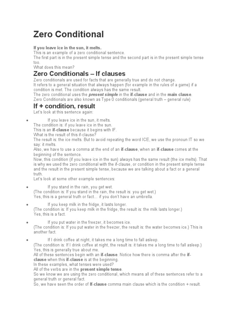 Zero Conditional: Zero Conditionals - If Clauses | PDF | Semiotics | Linguistic Morphology
