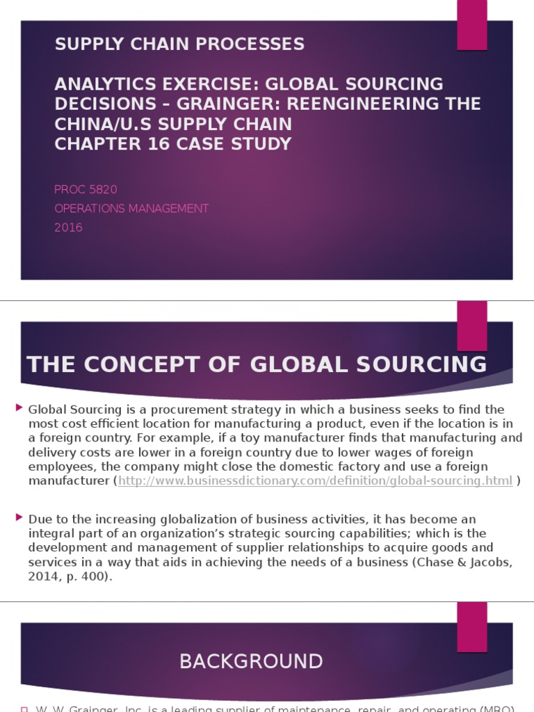 Supply Chain Processes Analytics Exercise: Global Sourcing Decisions ...