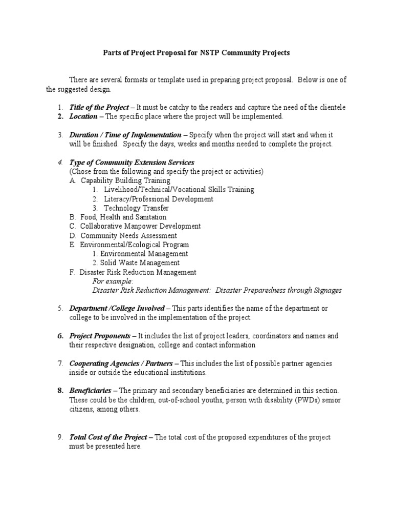 Parts of Project Proposal For NSTP Community Projects | PDF | Risk ...