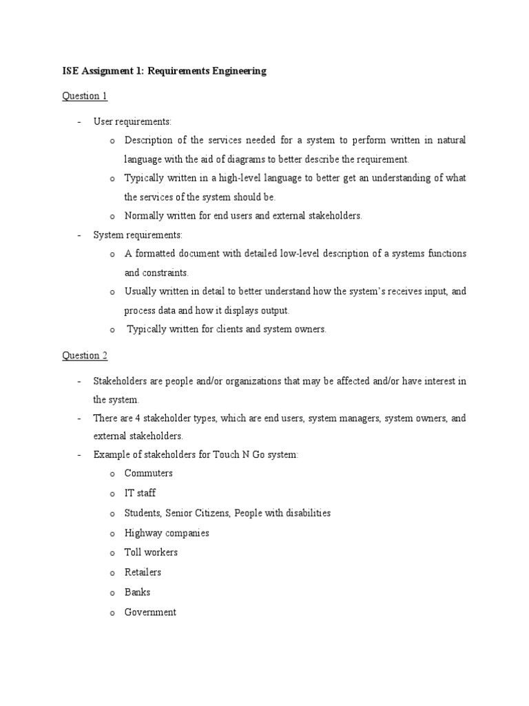 ISE Assignment 1: RE Requirements | PDF | Systems Theory | Software