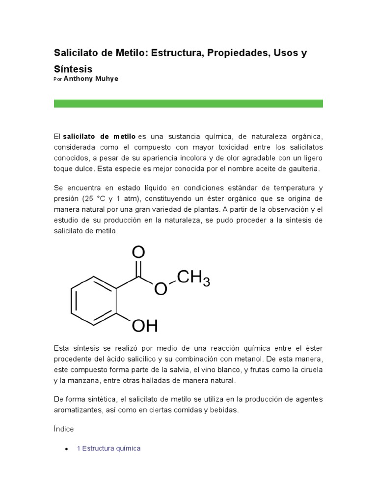 Estructura y Usos del Salicilato de Metilo | PDF | Sustancias químicas ...