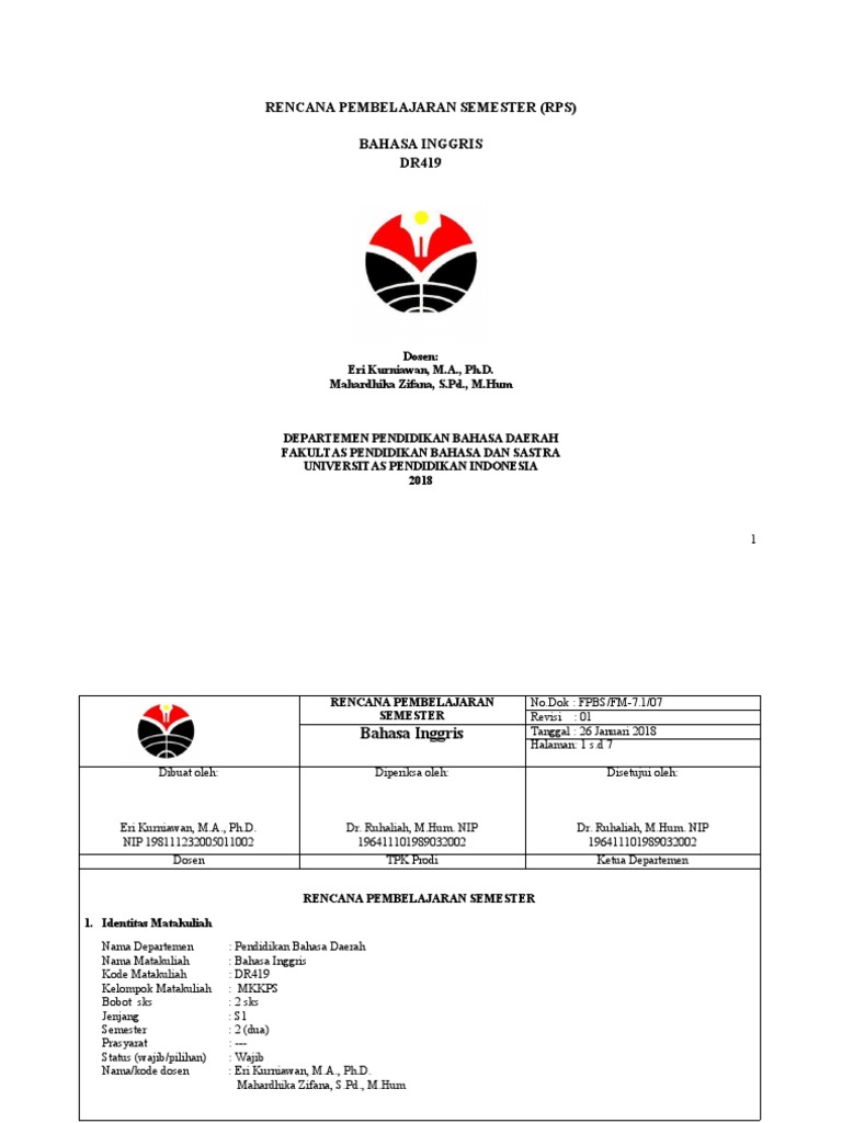 RPS Bahasa Inggris | PDF