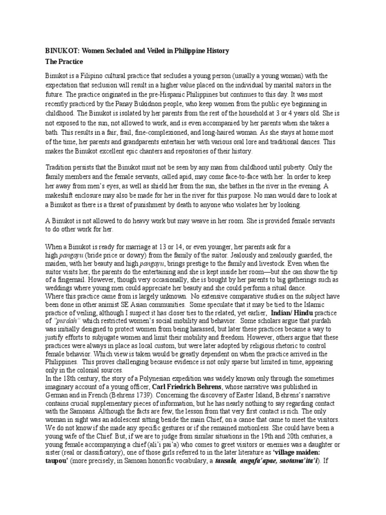BINUKOT: Women Secluded and Veiled in Philippine History The Practice ...
