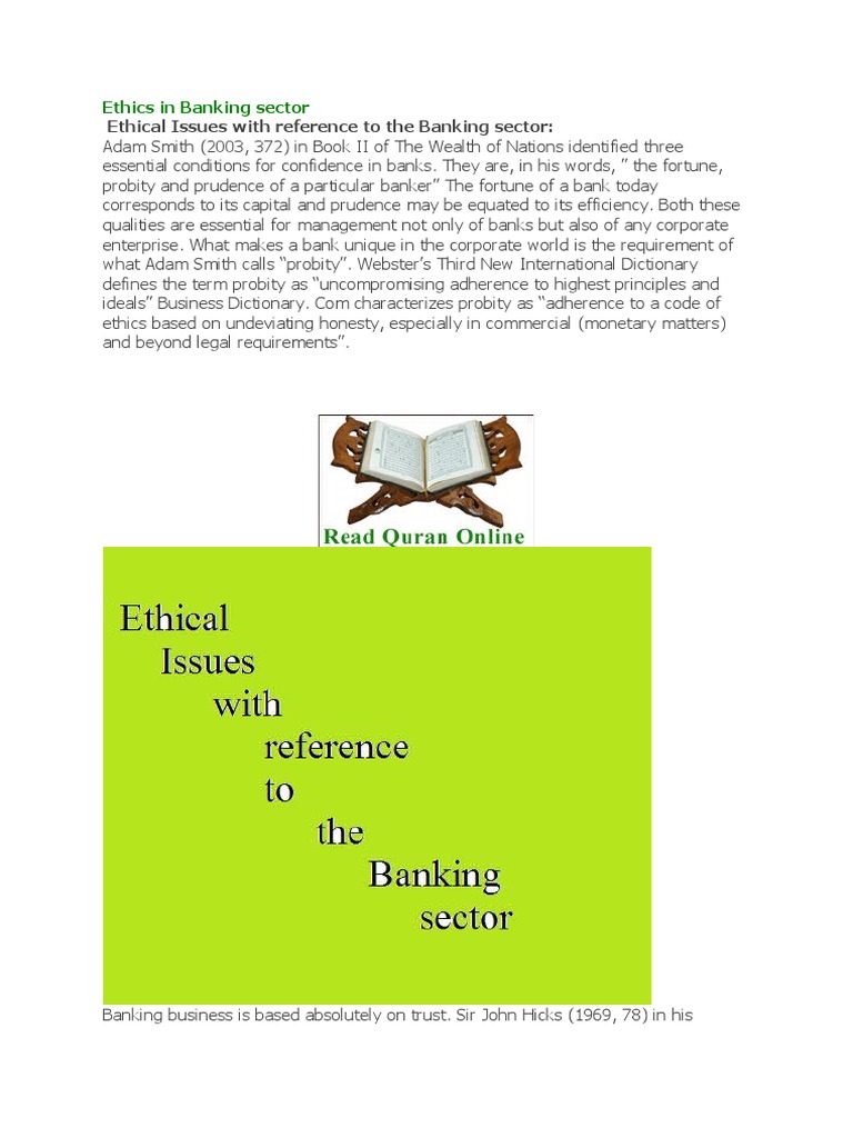 Ethics in Banking Sector | PDF | Virtue Ethics | Banks