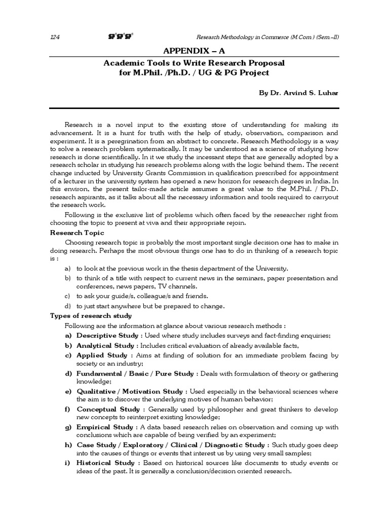 Appendix - A Academic Tools To Write Research Proposal For M.Phil. /Ph ...