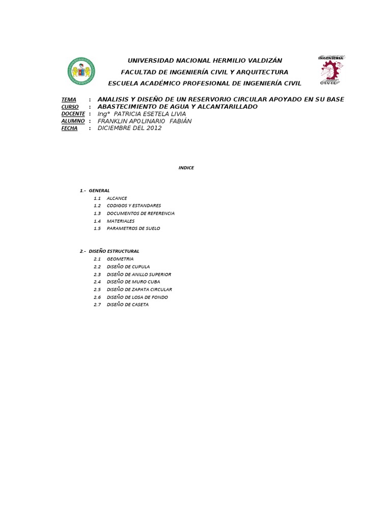 Diseño Reservorio Circular | PDF | Ingeniería estructural | Ingeniería