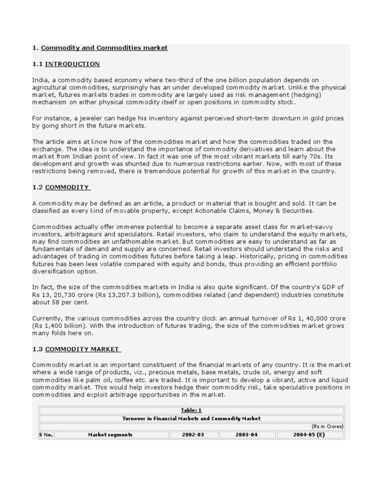 Commodity and Commodities Market | PDF | Commodity Markets | Futures ...