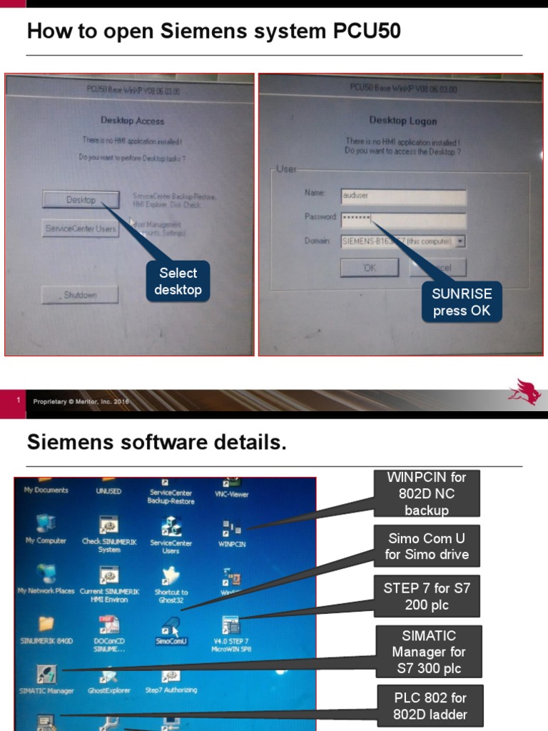 How To Open Siemens System PCU50: Select Desktop Sunrise Press OK | PDF