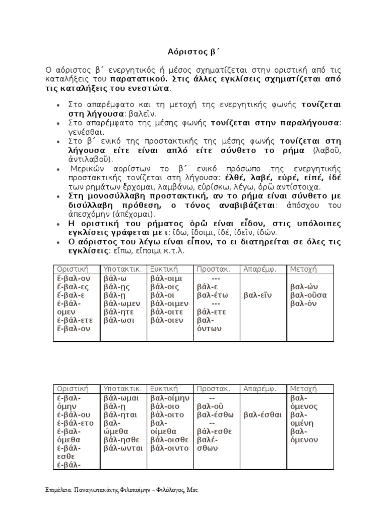 αοριστος β | PDF